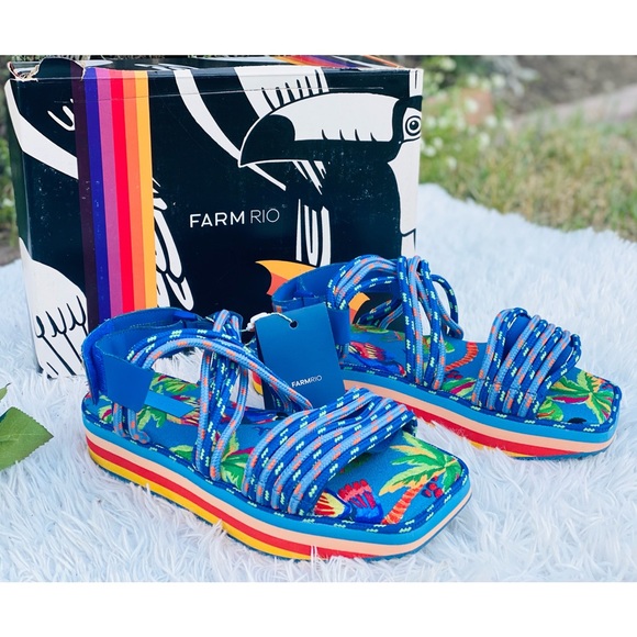 FARM Rio | Shoes | Farm Rio Blue Macaw Platform Sandals | Poshmark